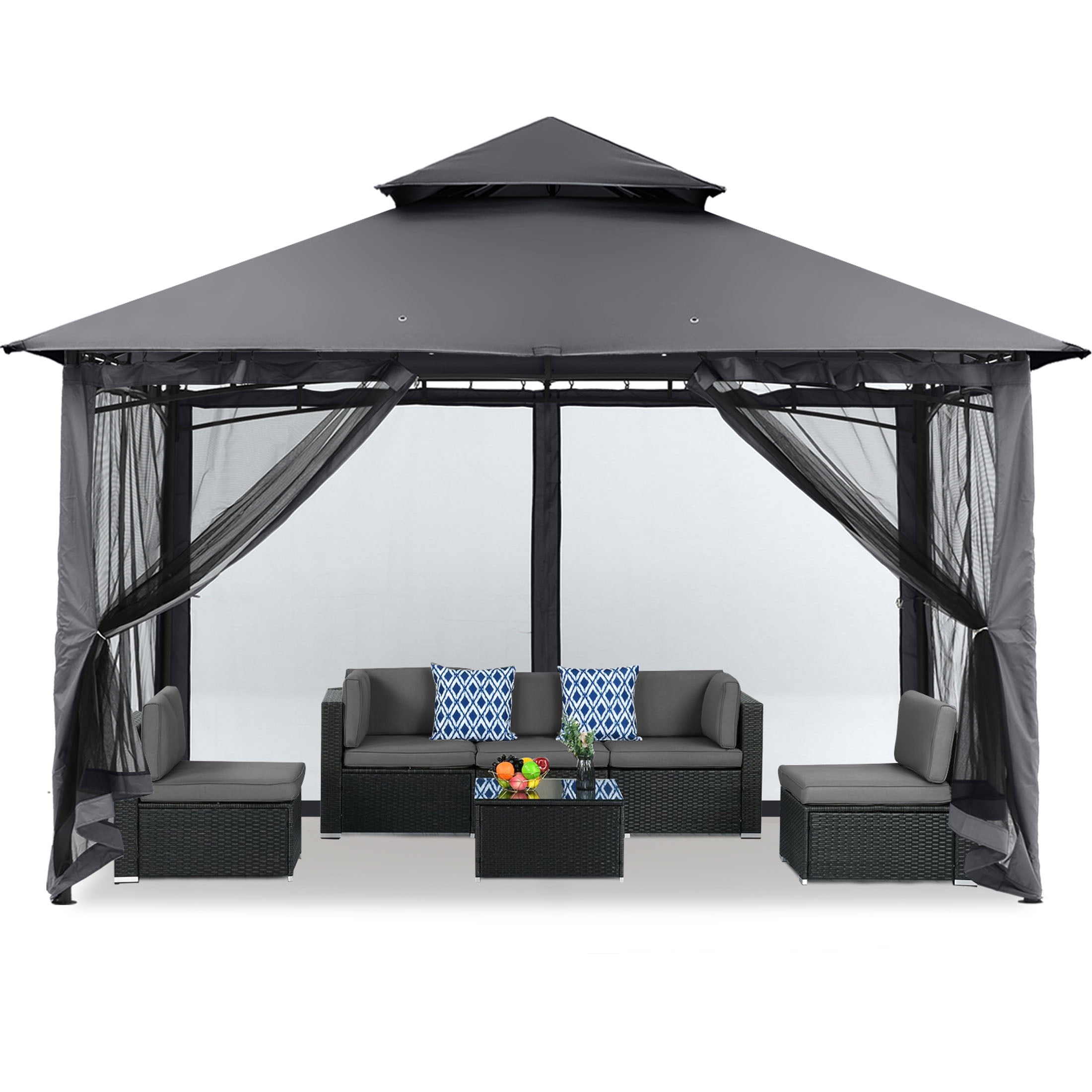 MASTERCANOPY 10'x12' Square Metal Outdoor Patio Gazebo, Double Roof ...