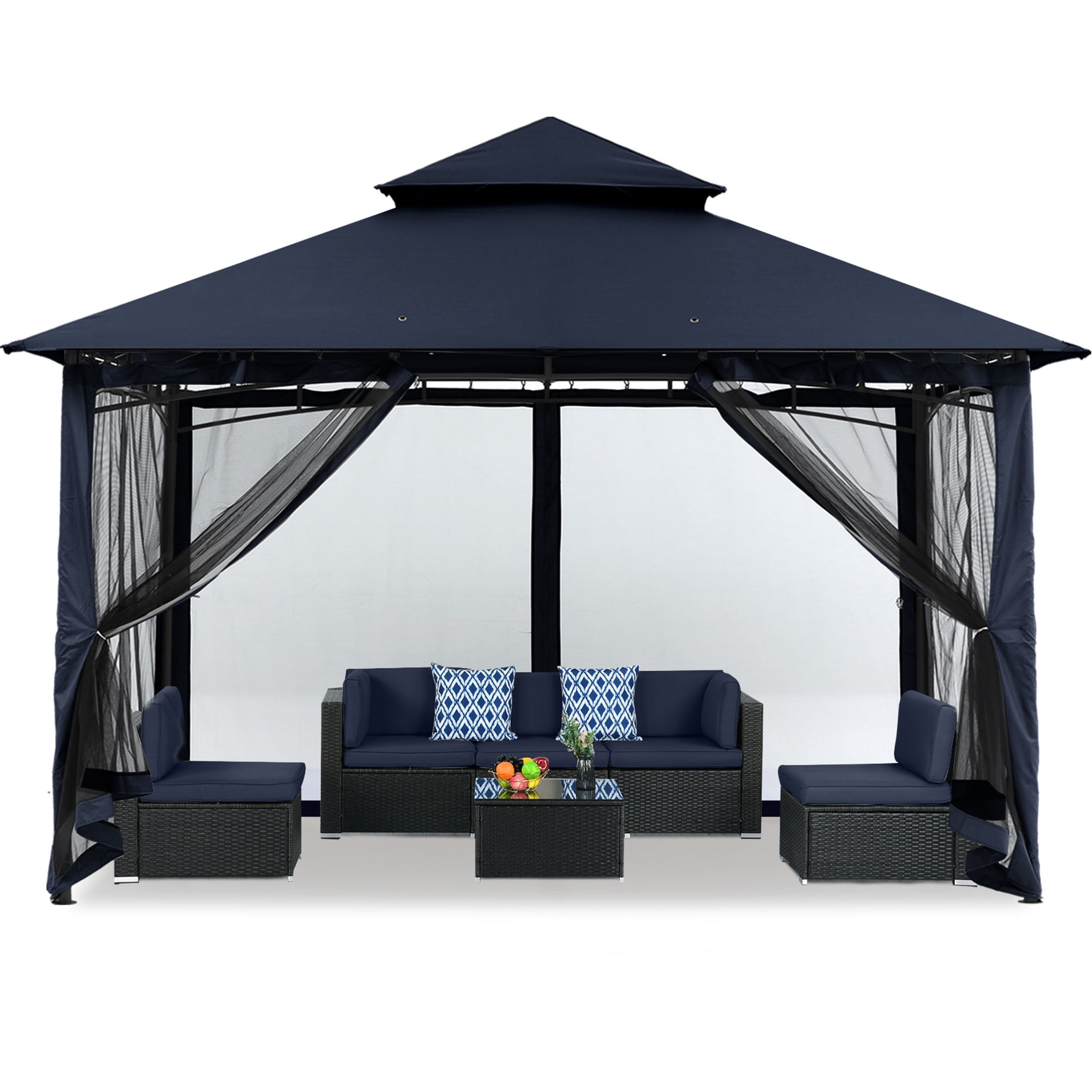 MASTERCANOPY 11' x 11' Outdoor Patio Gazebo Double Roof Steel Frame ...