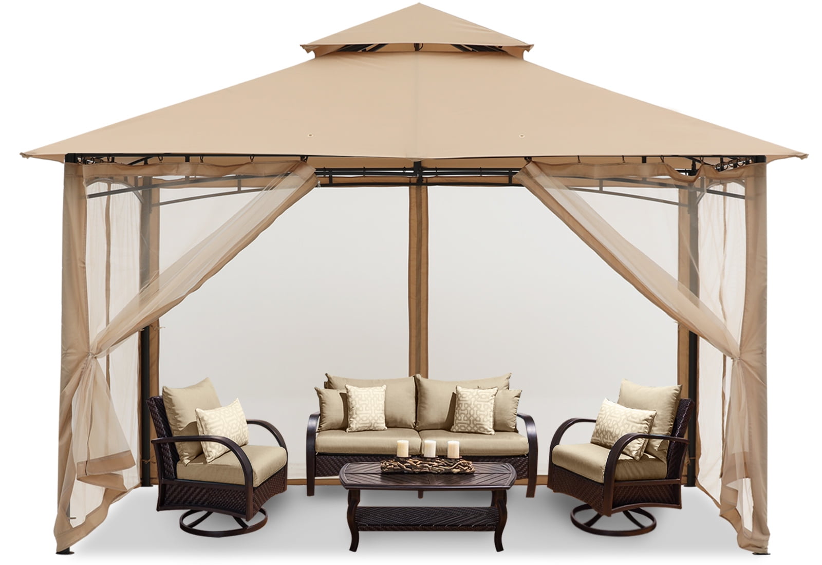 MASTERCANOPY 11' x 11' Outdoor Patio Gazebo Double Roof Steel Frame ...