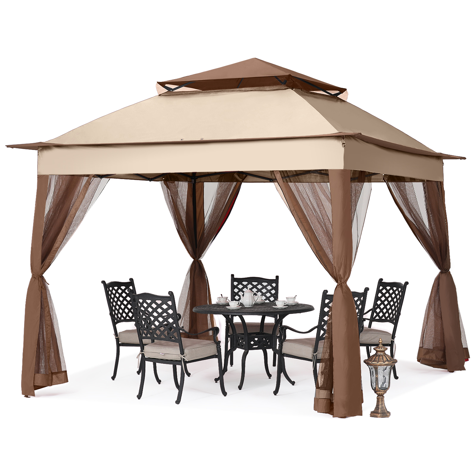Costway Outdoor 2-Tier 10'x10' Gazebo Canopy w/ Shelter Awning Tent for ...