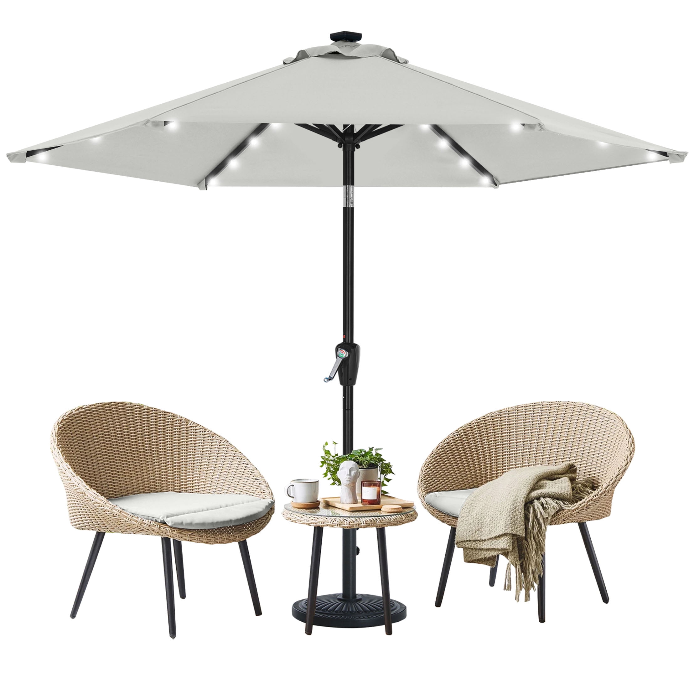 MASTERCANOPY 7.5ft Solar Patio Umbrella with LED Lights Tilt and Crank ...