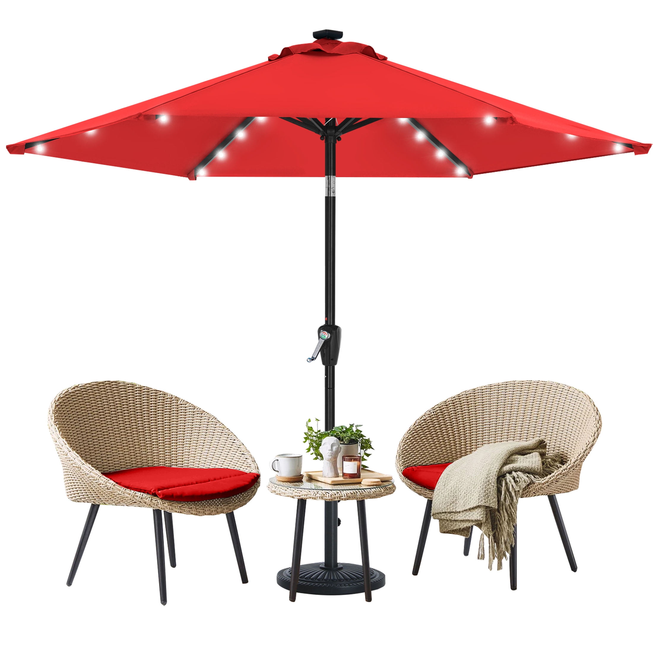 MASTERCANOPY 7.5ft Solar Patio Umbrella with 24 LED Lights Easy Tilt ...