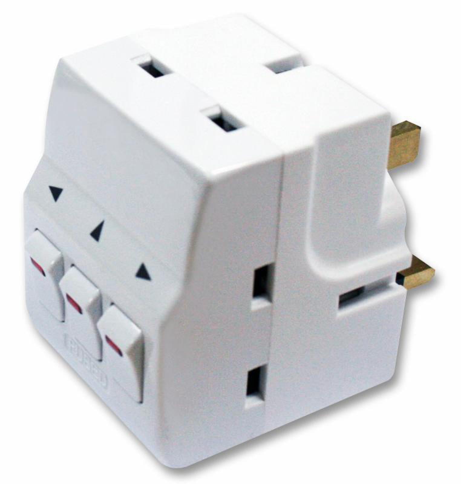 MASTERPLUG 3 Way Individually Switched Mains Adaptor Cube Plug (3x ...