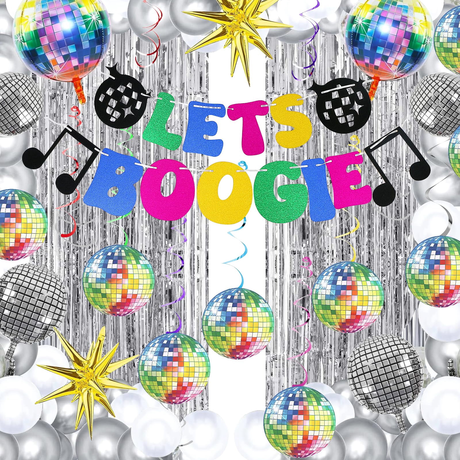 MASTRON Disco Birthday Party Decoration - AFN1Lets Boogie Banner 60s ...