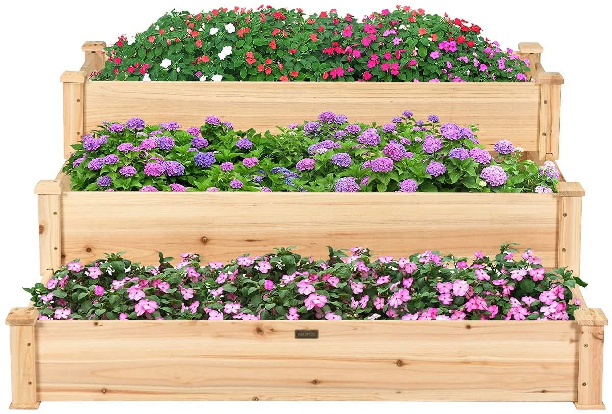 MAT EXPERT 3-Tier Raised Garden Bed, 49" x 49" x 22" Fir Wood Elevated ...