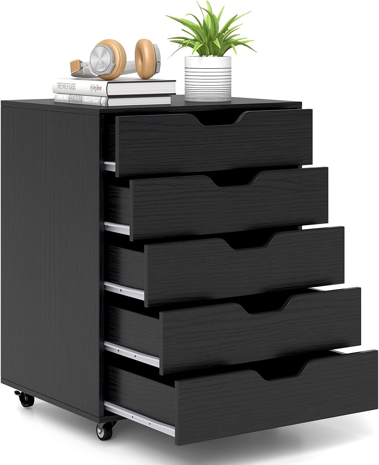 MAT EXPERT 5-Drawer Dresser, Mobile File Cabinet on Wheels, Wood ...