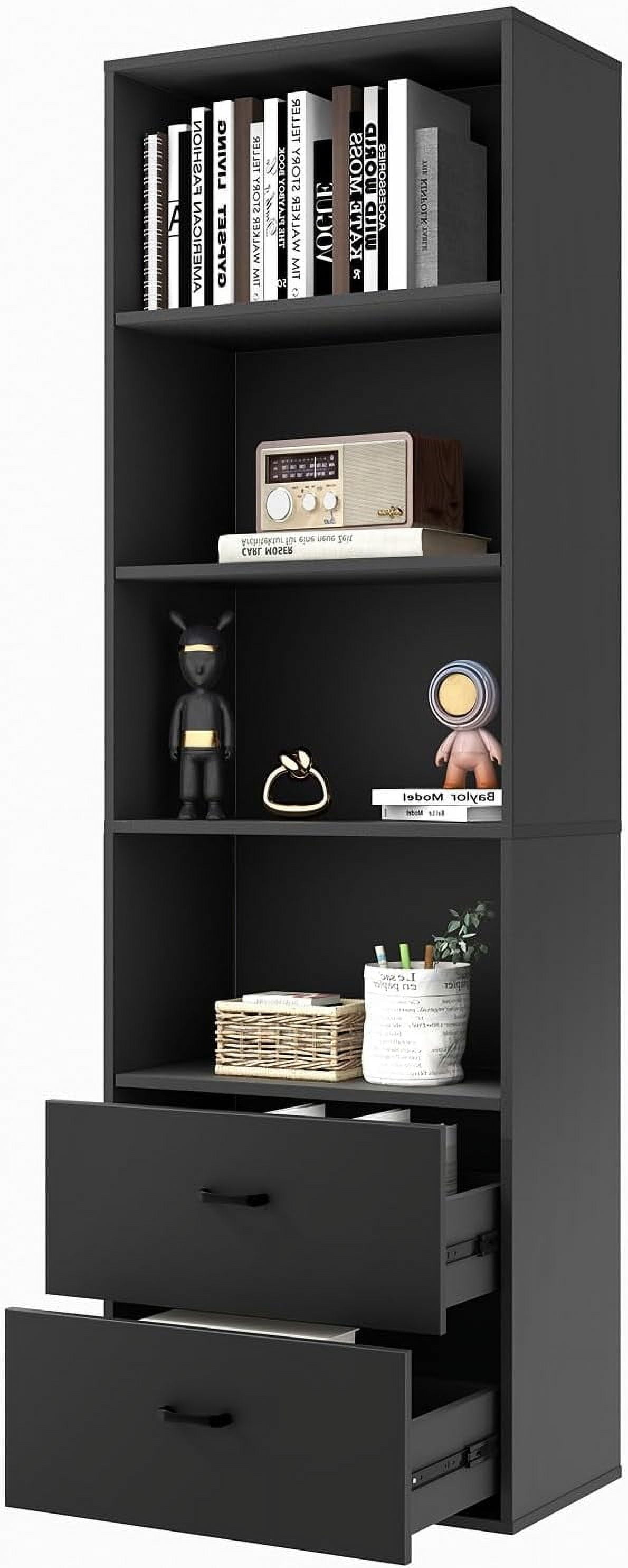 MAT EXPERT 71” Black Tall Bookcase, Modern Display Storage Cabinet with ...