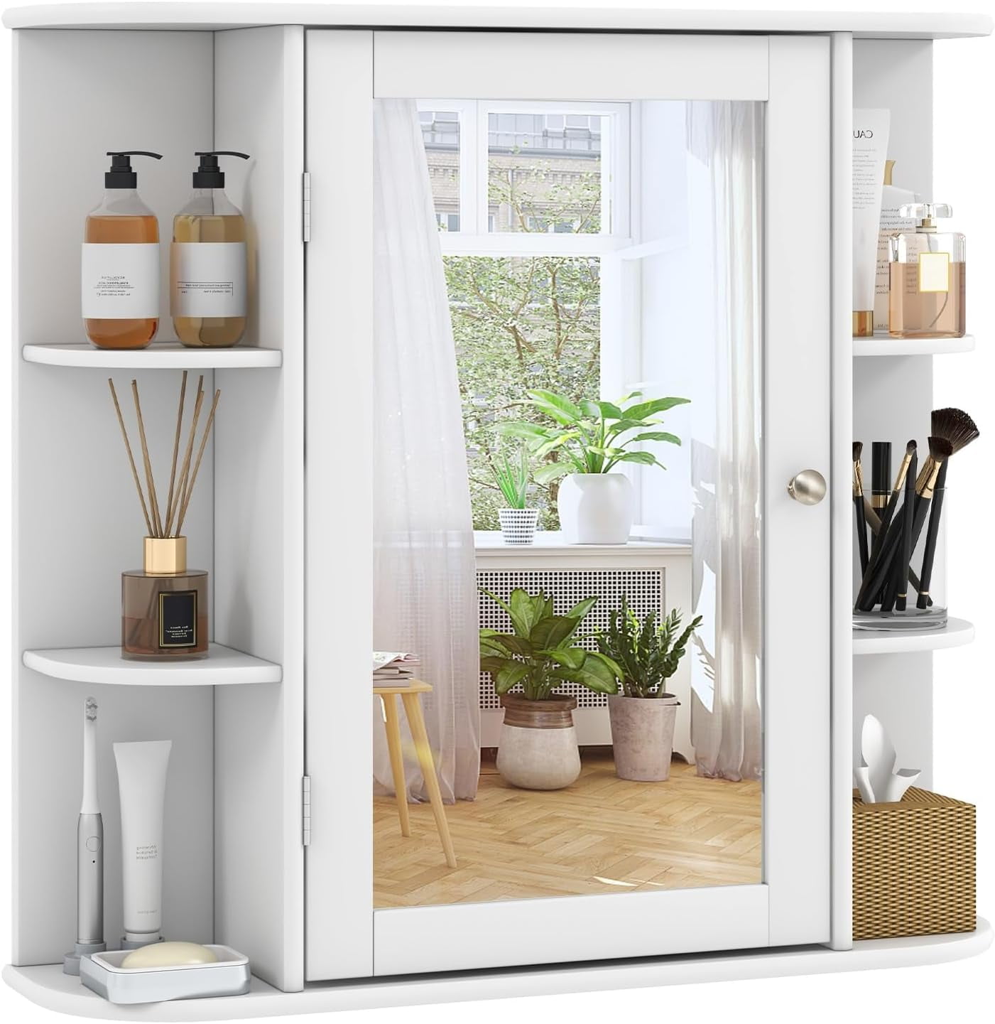 MAT EXPERT Bathroom Medicine Cabinet w/Mirror, Bathroom Cabinet Wall Mount w/ 3 Adjustable ...