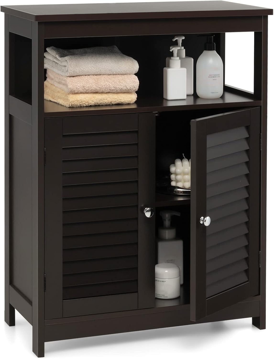 MAT EXPERT Bathroom Storage Cabinet, Wooden Bathroom Cabinets Freestanding w/ 3-Position ...