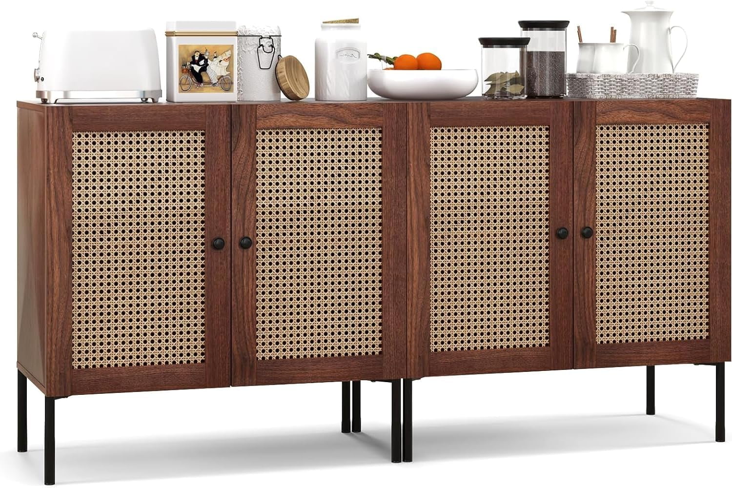 MAT EXPERT Buffet Cabinet Set of 2, Rattan Sideboard Console Table ...