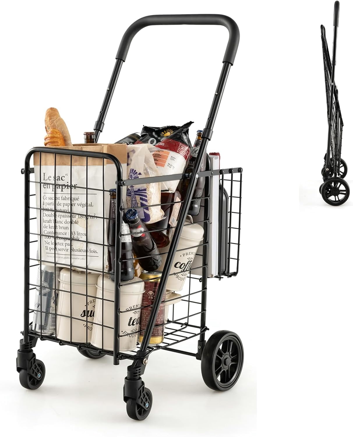 MAT EXPERT Foldable Shopping Cart, Portable Shopping Cart on Wheels ...