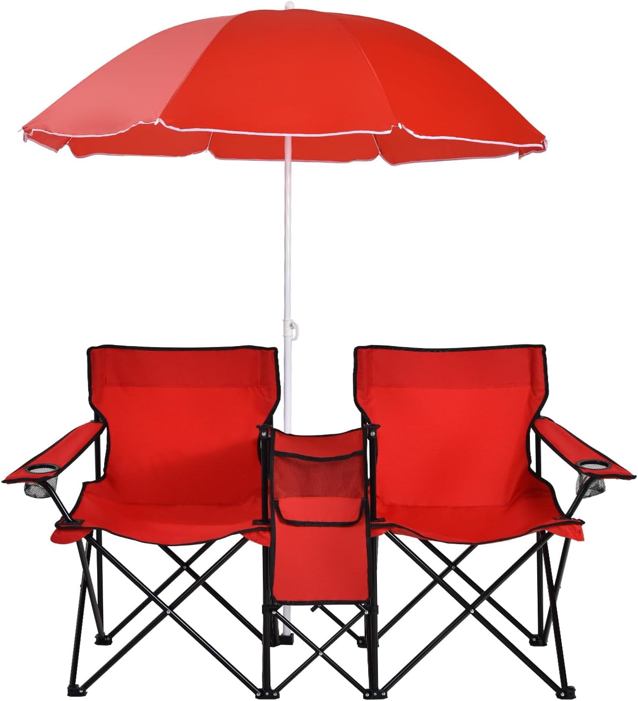 MAT EXPERT Folding Double Camp Chair w/Removable Umbrella, Portable ...
