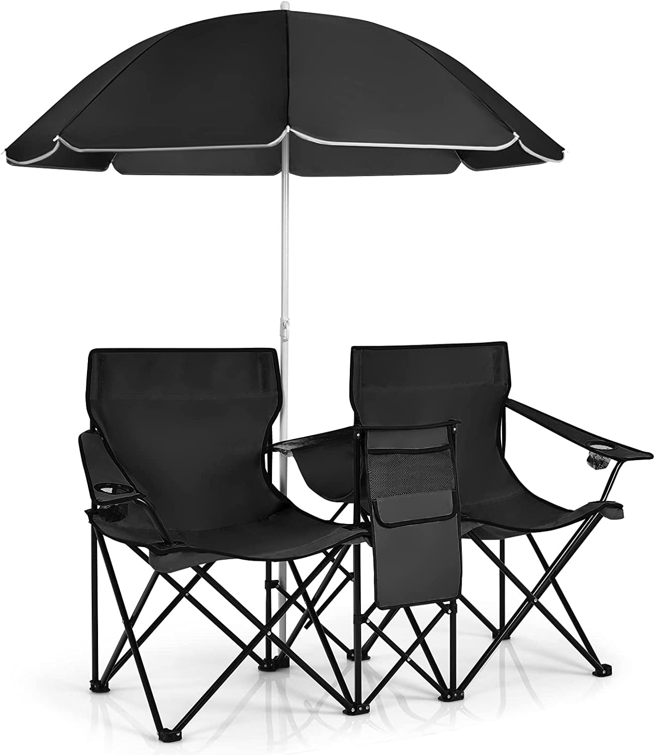 MAT EXPERT Folding Double Camp Chair w/Removable Umbrella, Portable ...
