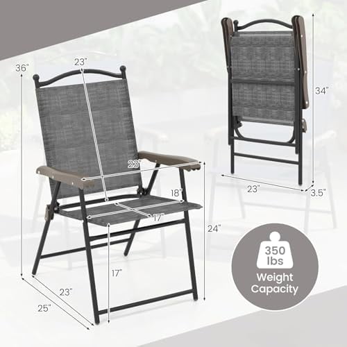MAT EXPERT Folding Patio Chairs Set of 2, Sling Chairs with Armrest ...