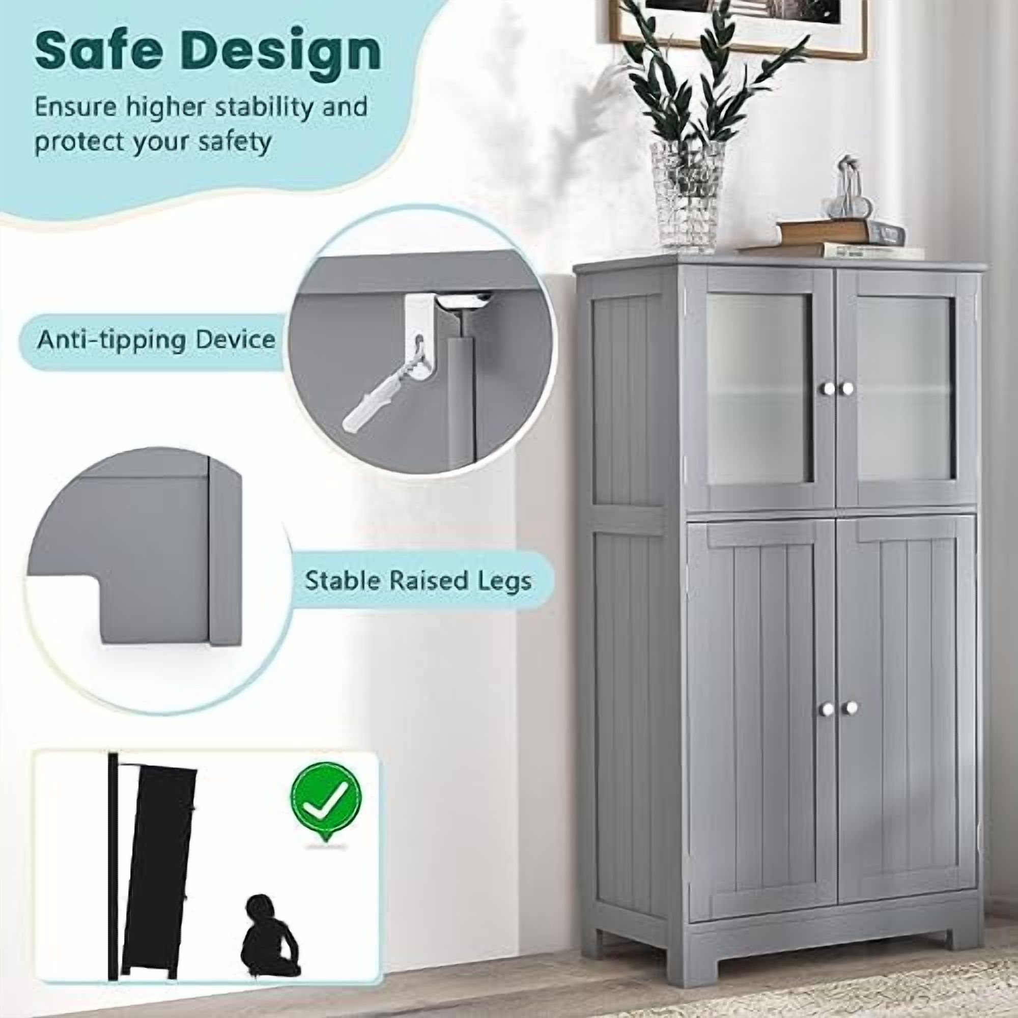MAT EXPERT Freestanding Bathroom Cabinet w/Frosted Tempered Glass Doors ...