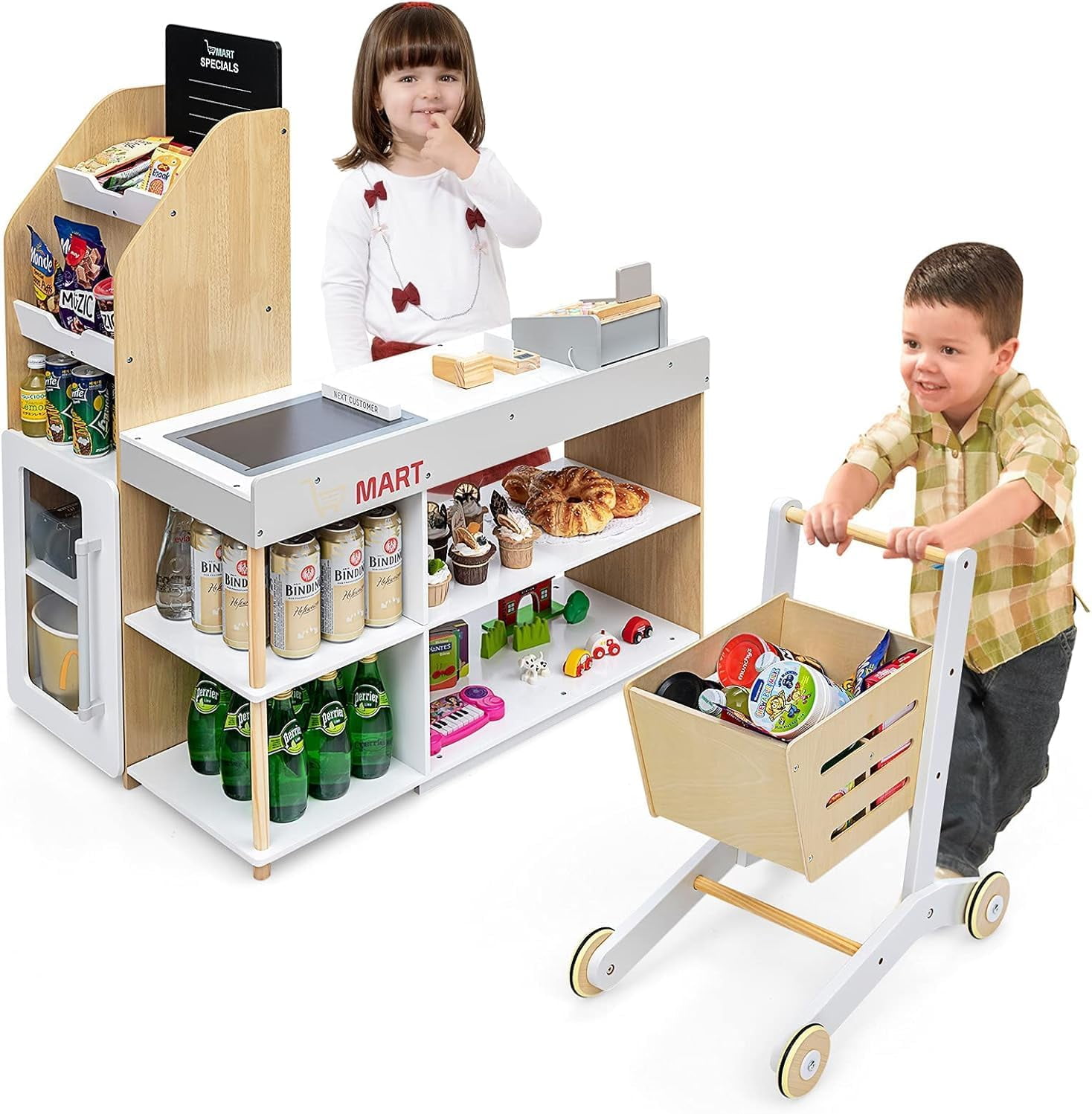 MAT EXPERT Grocery Store Pretend Play, Wooden Kids Grocery Store ...