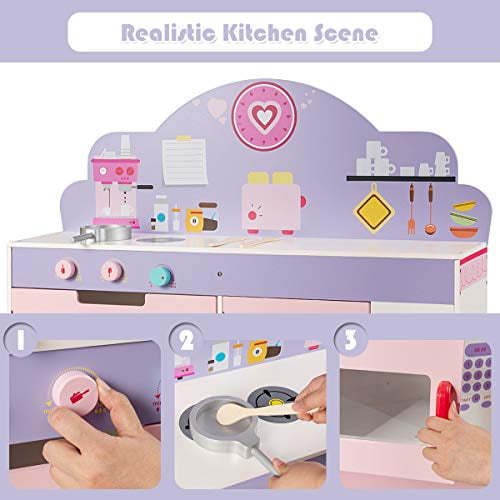 MAT EXPERT Kids Kitchen Playset with Café, 2 in 1 Double-Sided Children ...