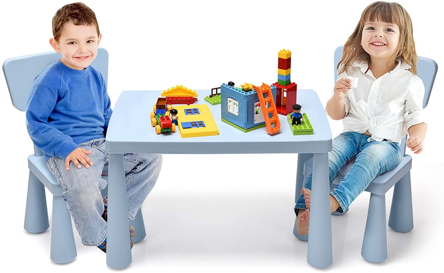 MAT EXPERT Kids Table and Chairs, 3-Piece Kids Furniture Activity Table ...