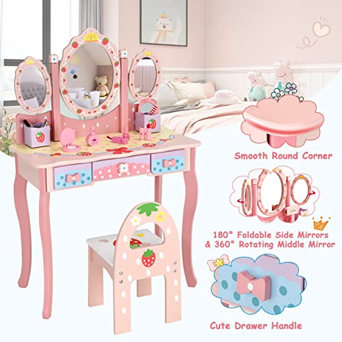 MAT EXPERT Kids Vanity, Strawberry Princess Toddler Vanity, Makeup ...