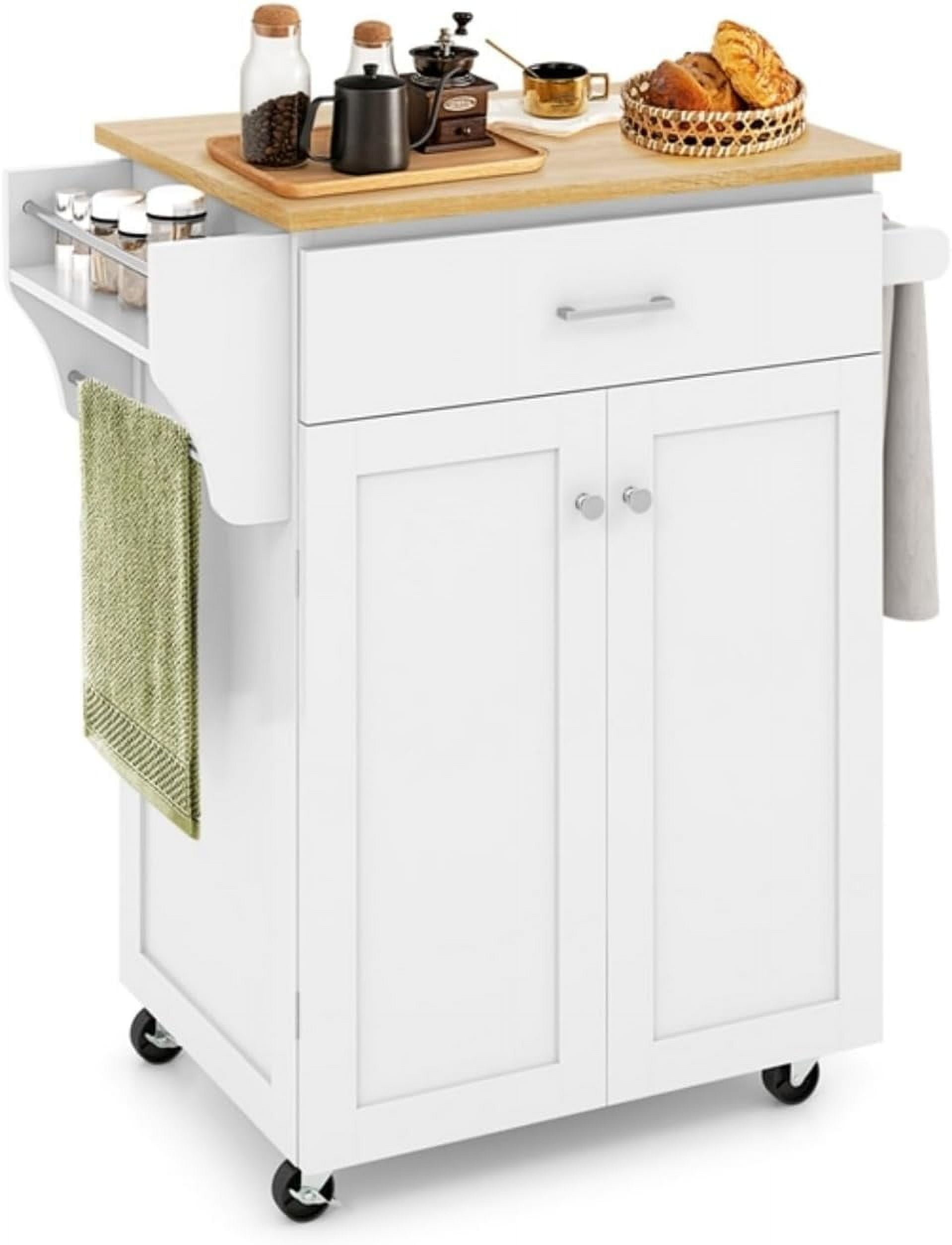 MAT EXPERT Kitchen Island Cart, Kitchen Cabinet Trolley Cart w/Lockable ...