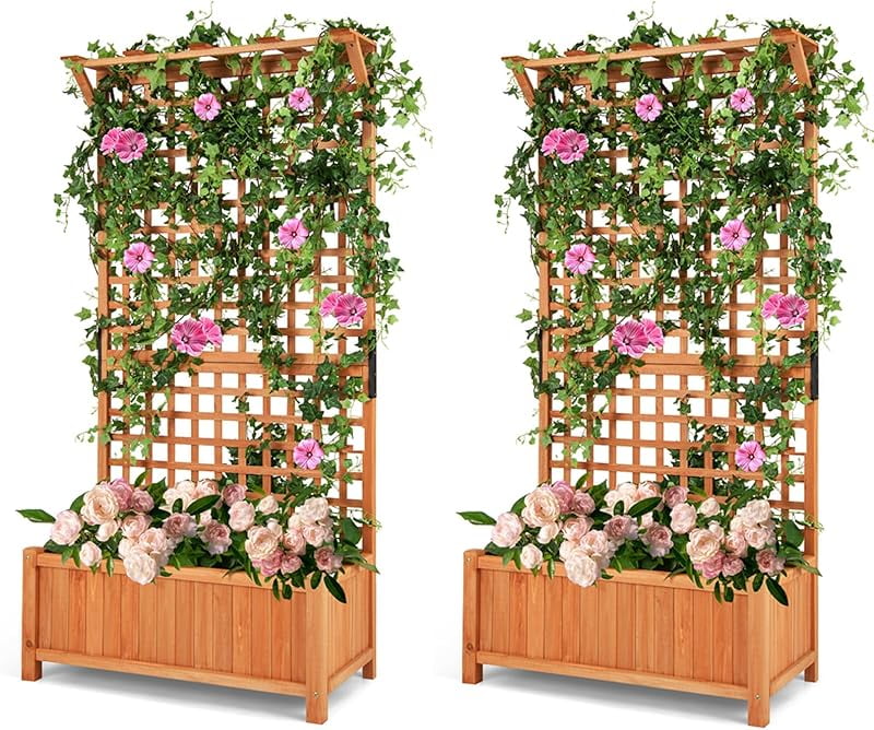 MAT EXPERT Raised Garden Bed with Trellis, Lattice Panel with Hanging ...