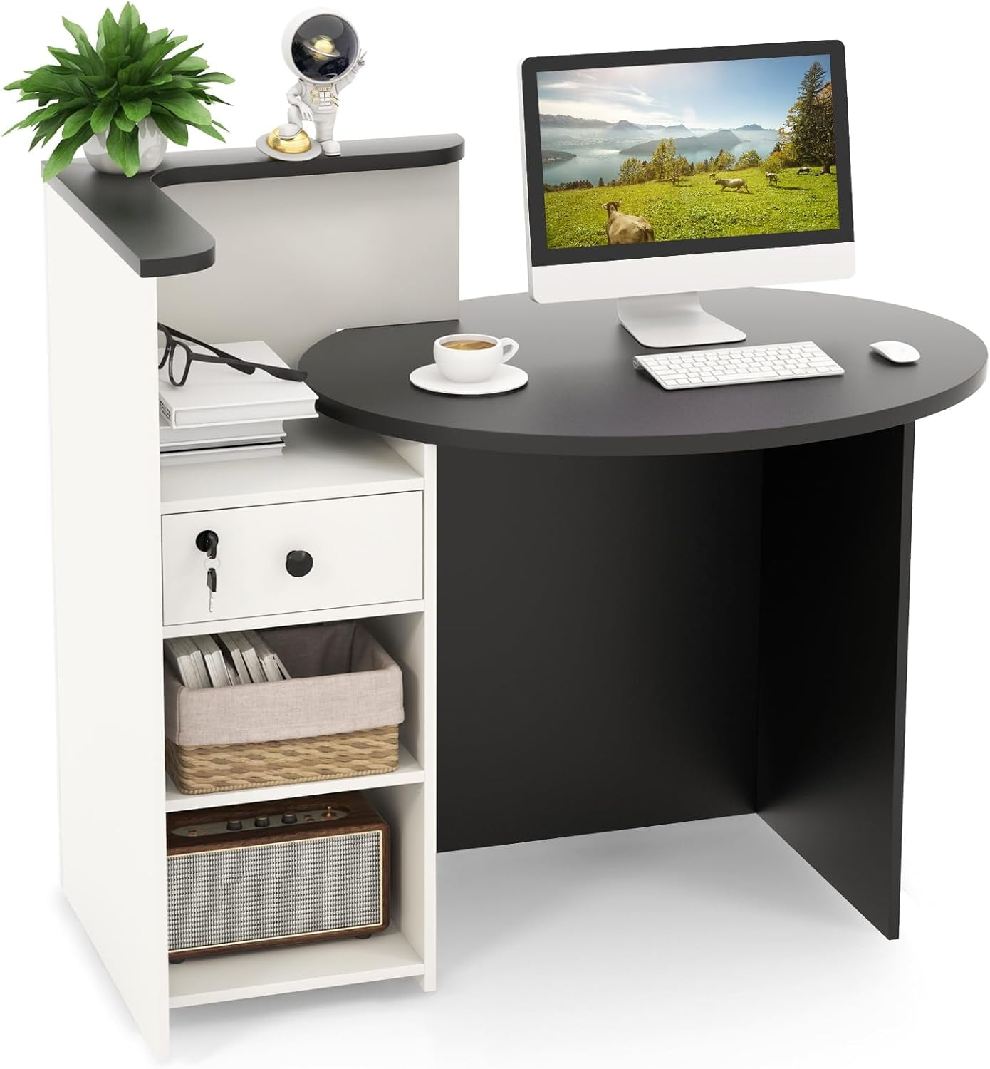 MAT EXPERT Reception Desk with Open Shelves & Lockable Drawer - Retail ...