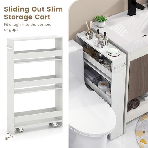 MAT EXPERT Slim Rolling Storage Cart, 4-Tier Freestanding Slim Storage ...
