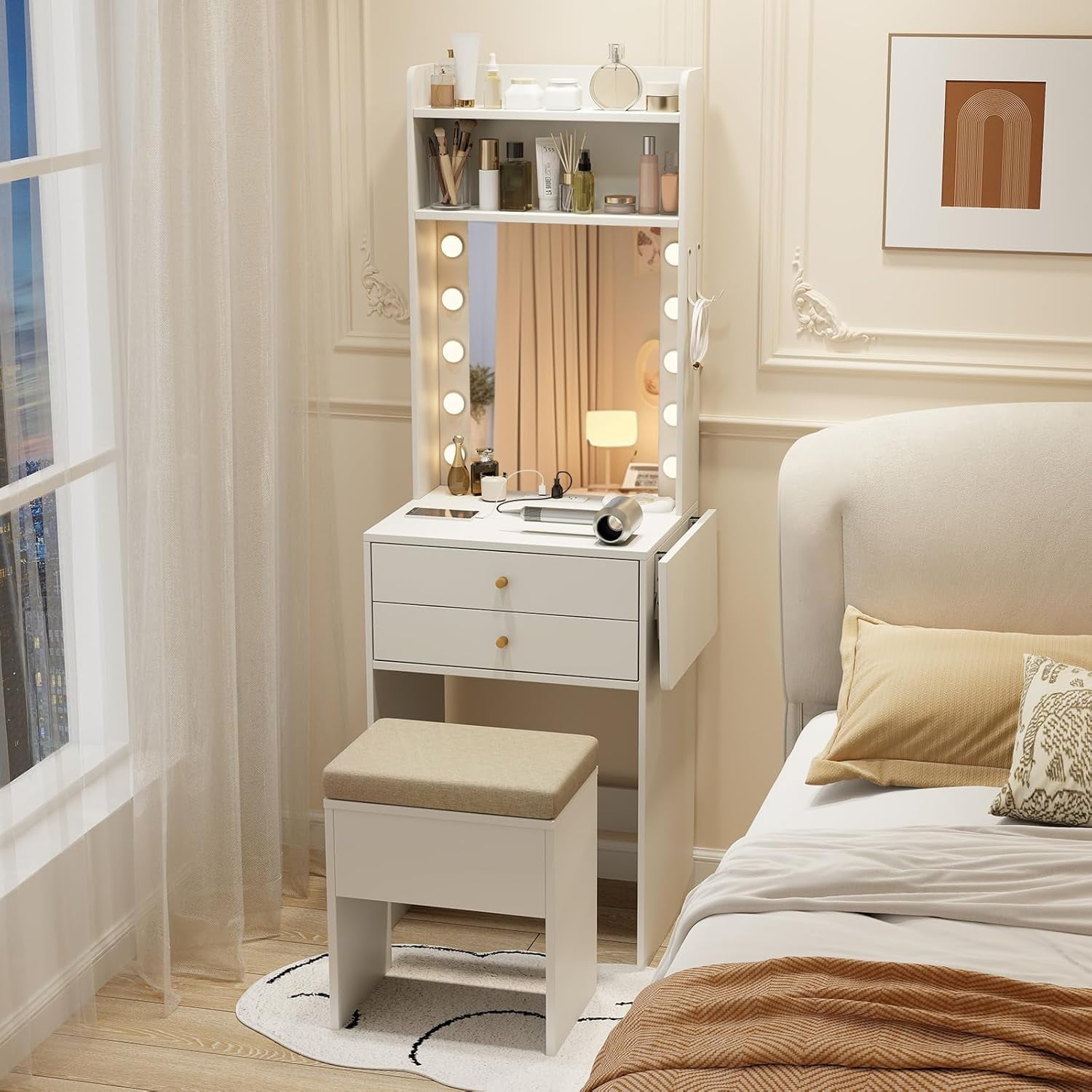 MAT EXPERT Small Vanity Desk, Compact Makeup Vanity with Mirror & 3 ...