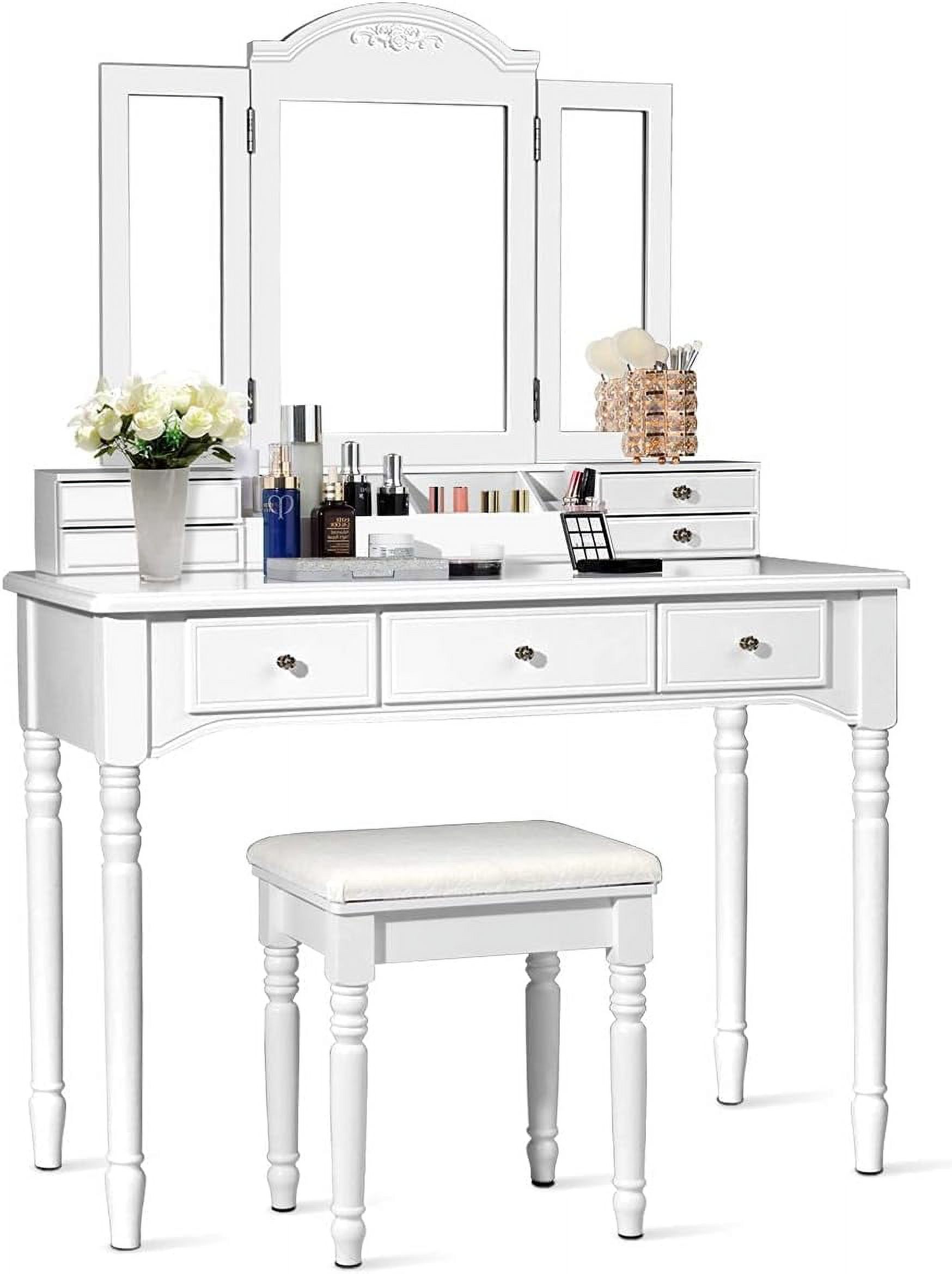 MAT EXPERT Vanity Desk Set with Mirror and 7 Drawers, Makeup Dressing ...