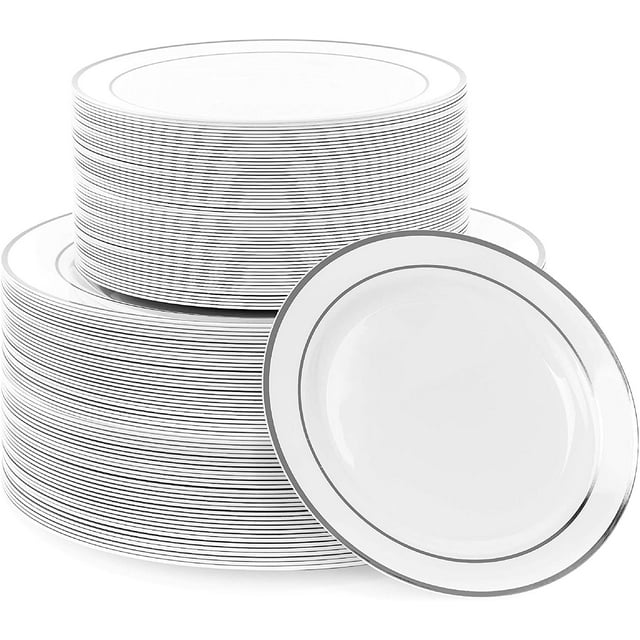 MATANA 120pc Silver Rim Plastic Plate Set for Wedding (60x10.25 inch ...