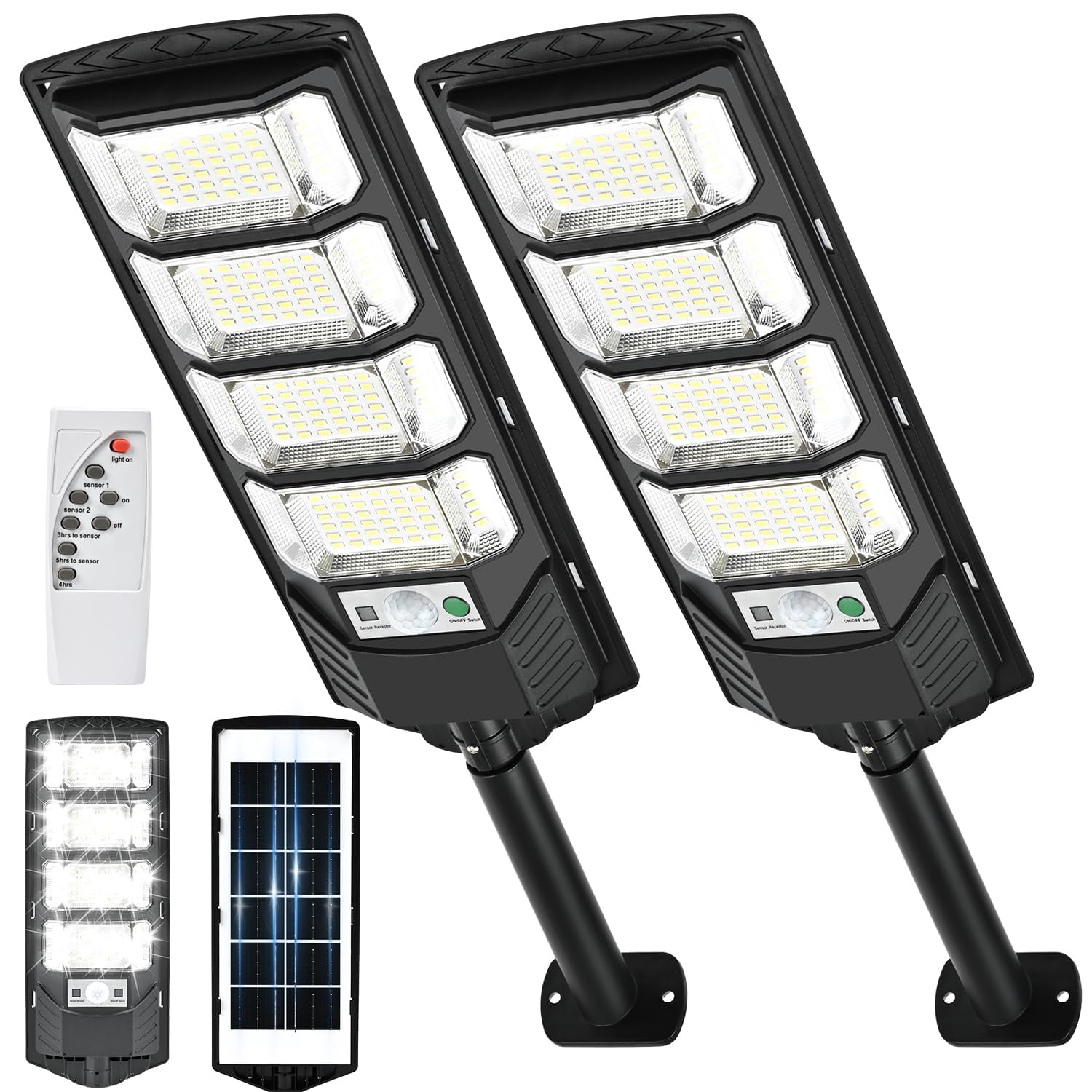 MATEPLUS Solar Lights Outdoor 2 Pack, 320° Wide Angle Street Lights Outdoor Waterproof, Solar ...