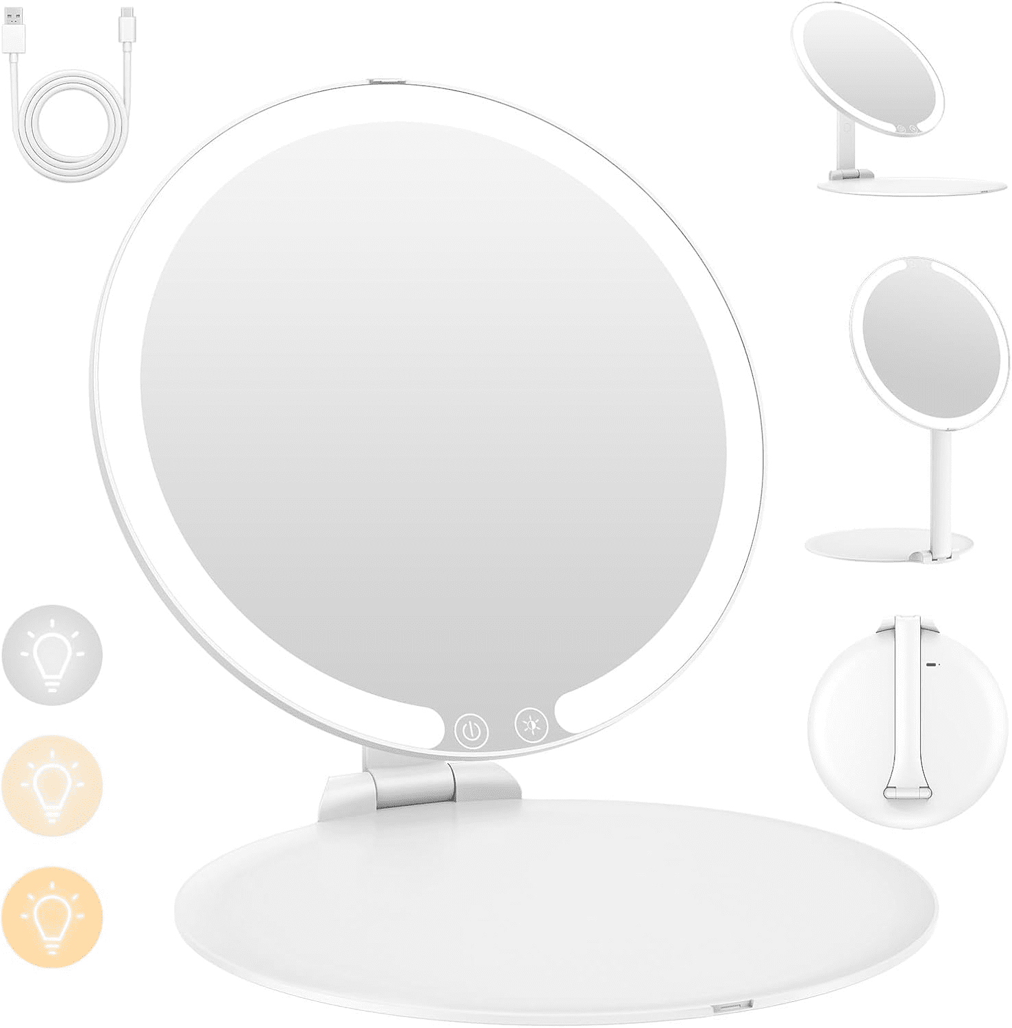 MATEPROX Foldable LED Makeup Mirror with 3 Color Light Desk Mirror ...