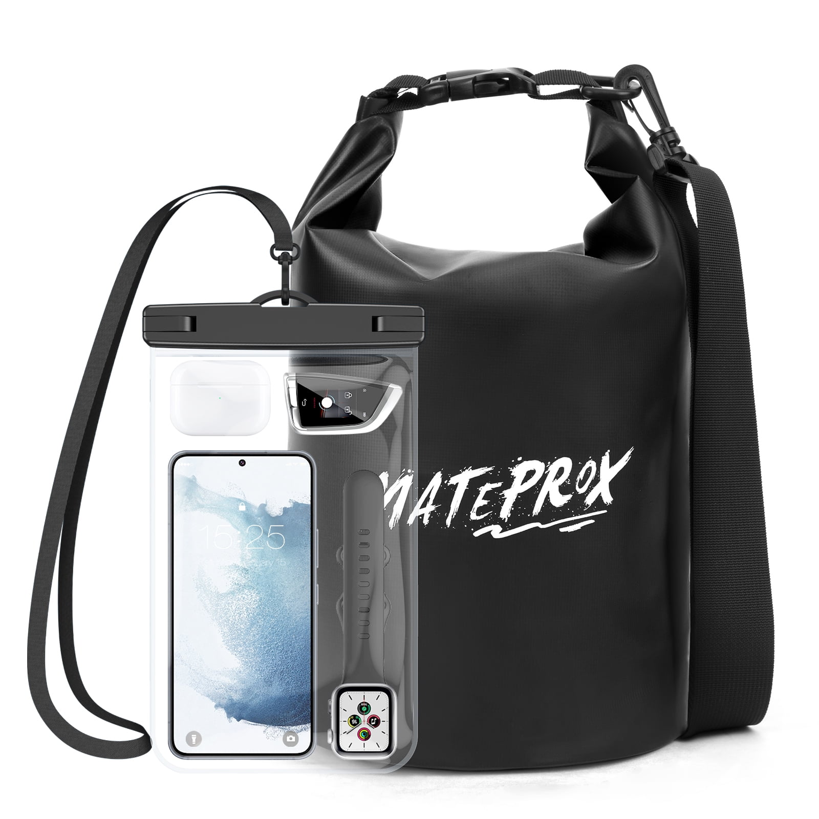 Mateprox Waterproof Dry Bag, 5L Floating Beach Pouch, Black Waterproof ...