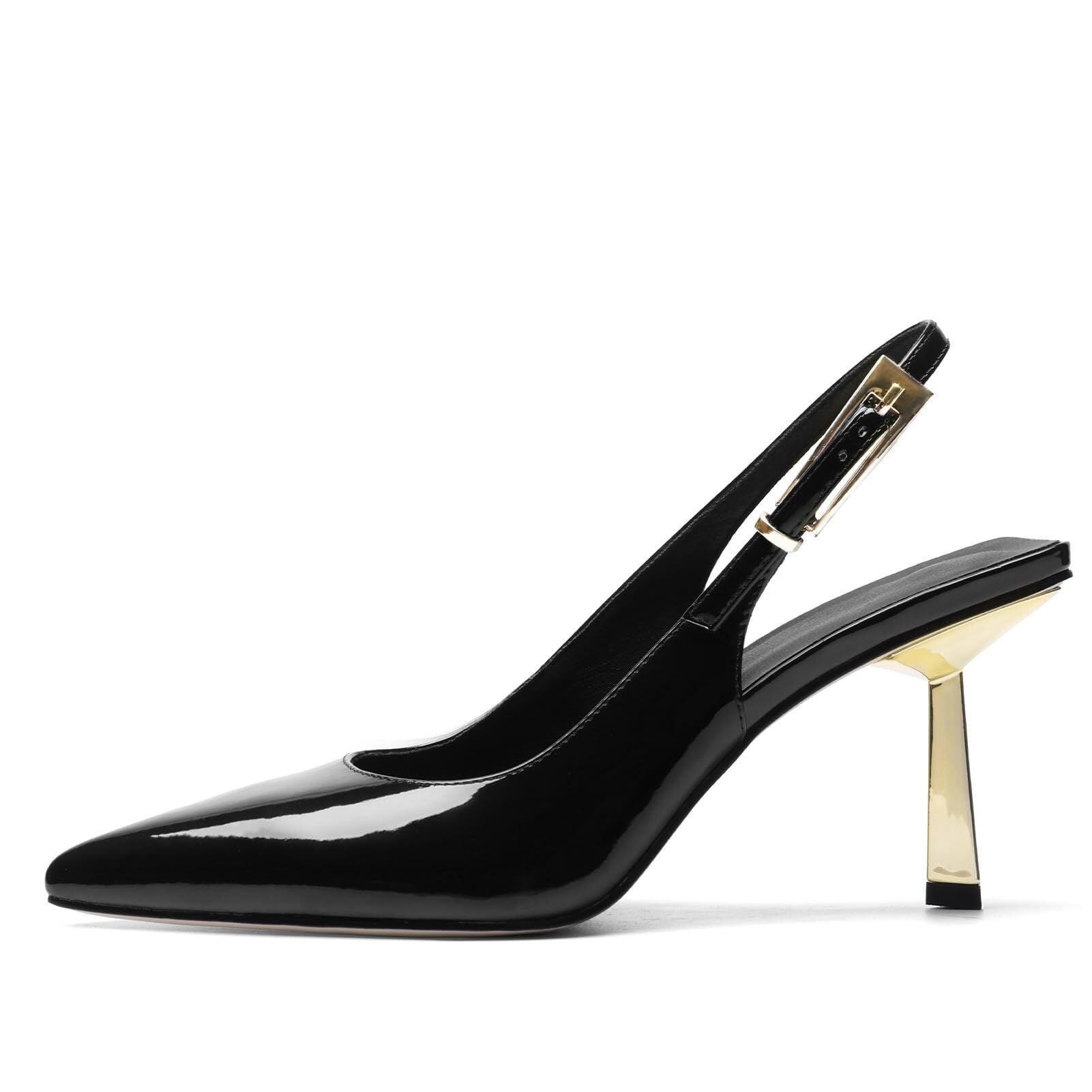 MATN Heels for Women - Black Closed Toe Stiletto Metallic Heel, Pointed ...