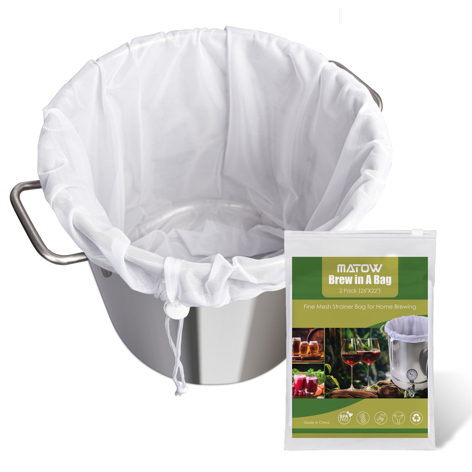 MATOW Brew Bags, 2 Pack Fine Mesh Strainer Bag, Reusable Straining Mesh ...