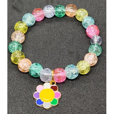 Falari Vintage Flower Bracelet Bangle Crystal Beads Hand-Painted Gold ...