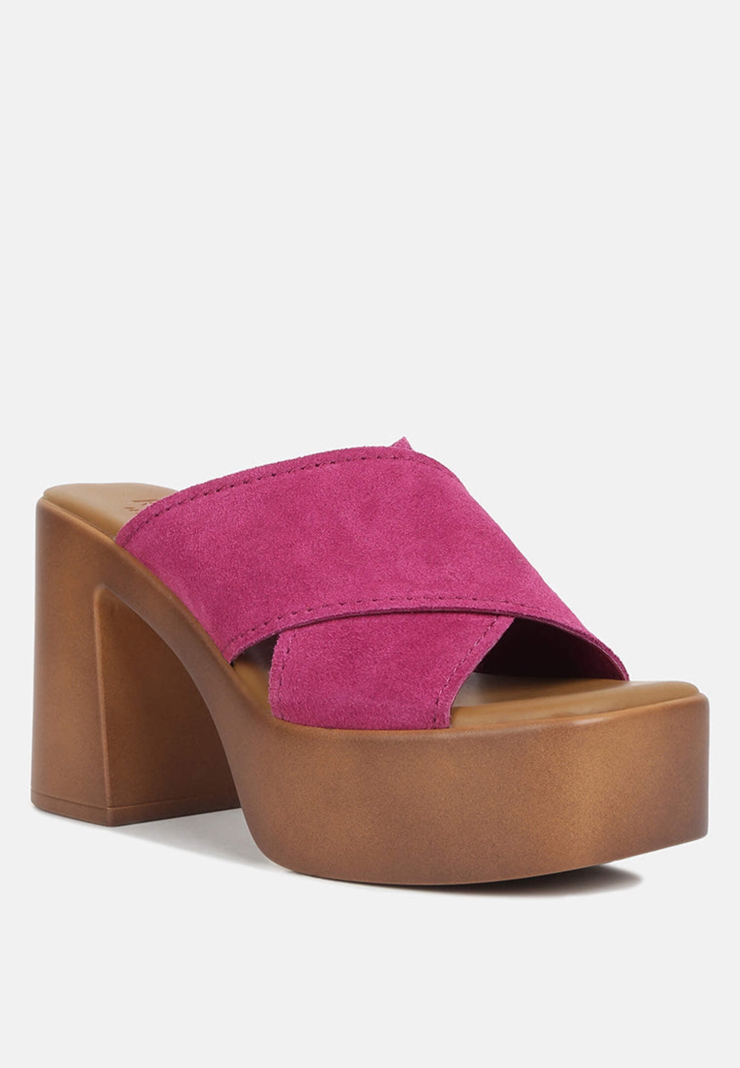 MATRIX Criss Cross Strap Block Heel Sandals in Fuchsia - Walmart.com