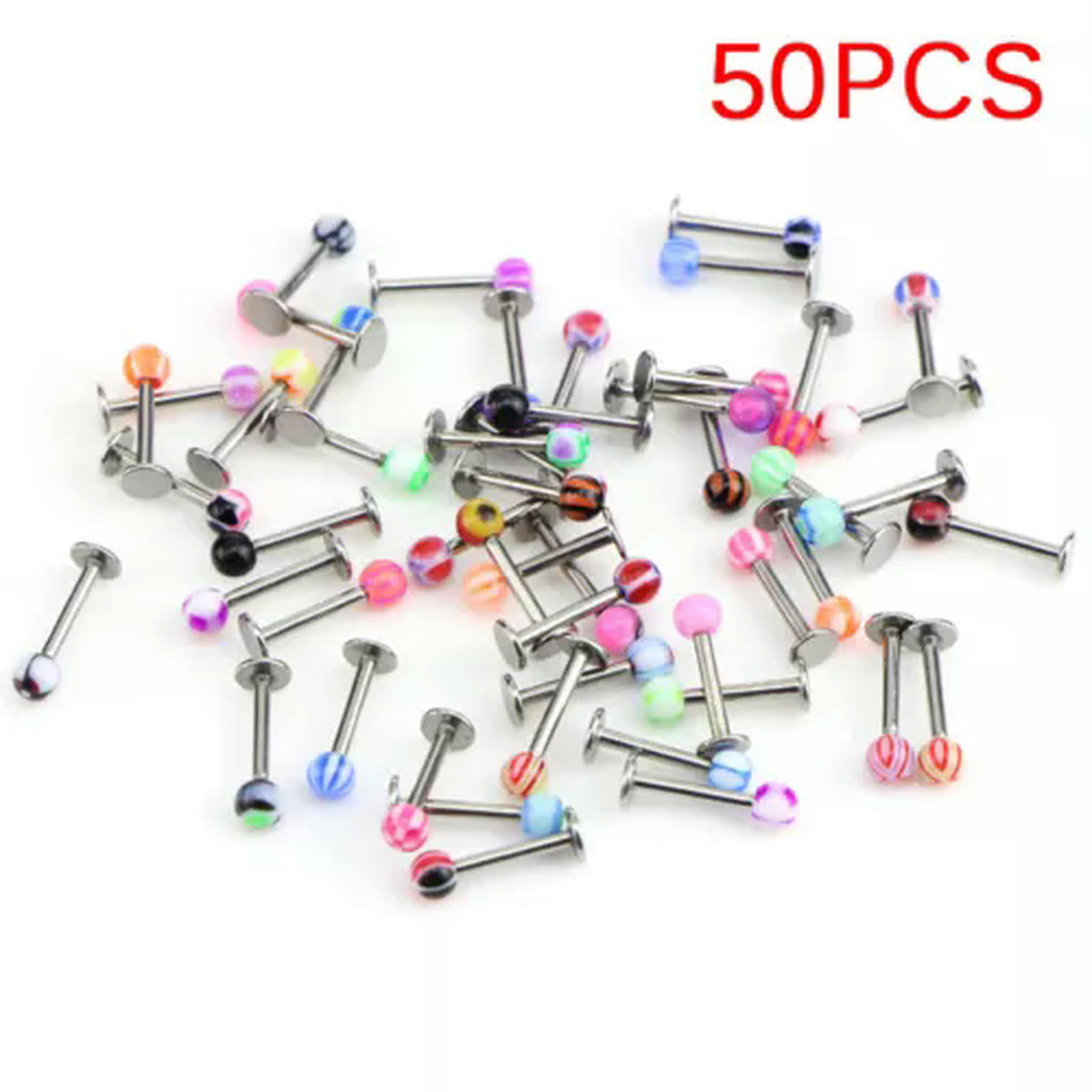 MATROOY 10/30/50 X 16G Ball Lip Rings Labret Bars Stainless Steel Stud ...