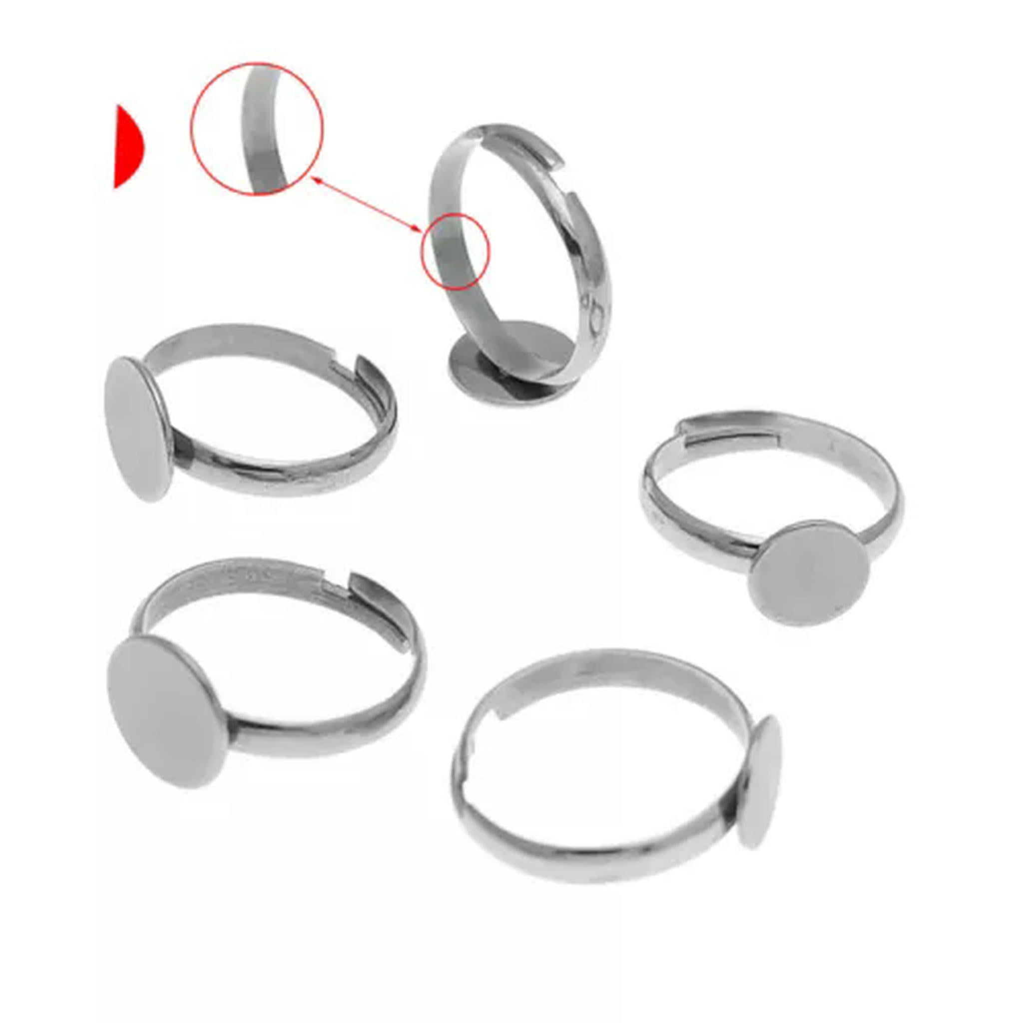 MATROOY 10X Stainless Steel Adjustable Ring Blank With Round Pad Ring ...