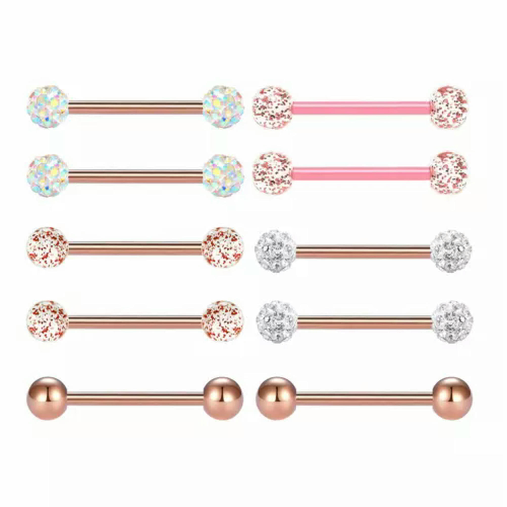 MATROOY 10pcs 14G Surgical Steel Nipple Barbells Tongue Rings Body Piercing Jewelry 16mm-Rose ...