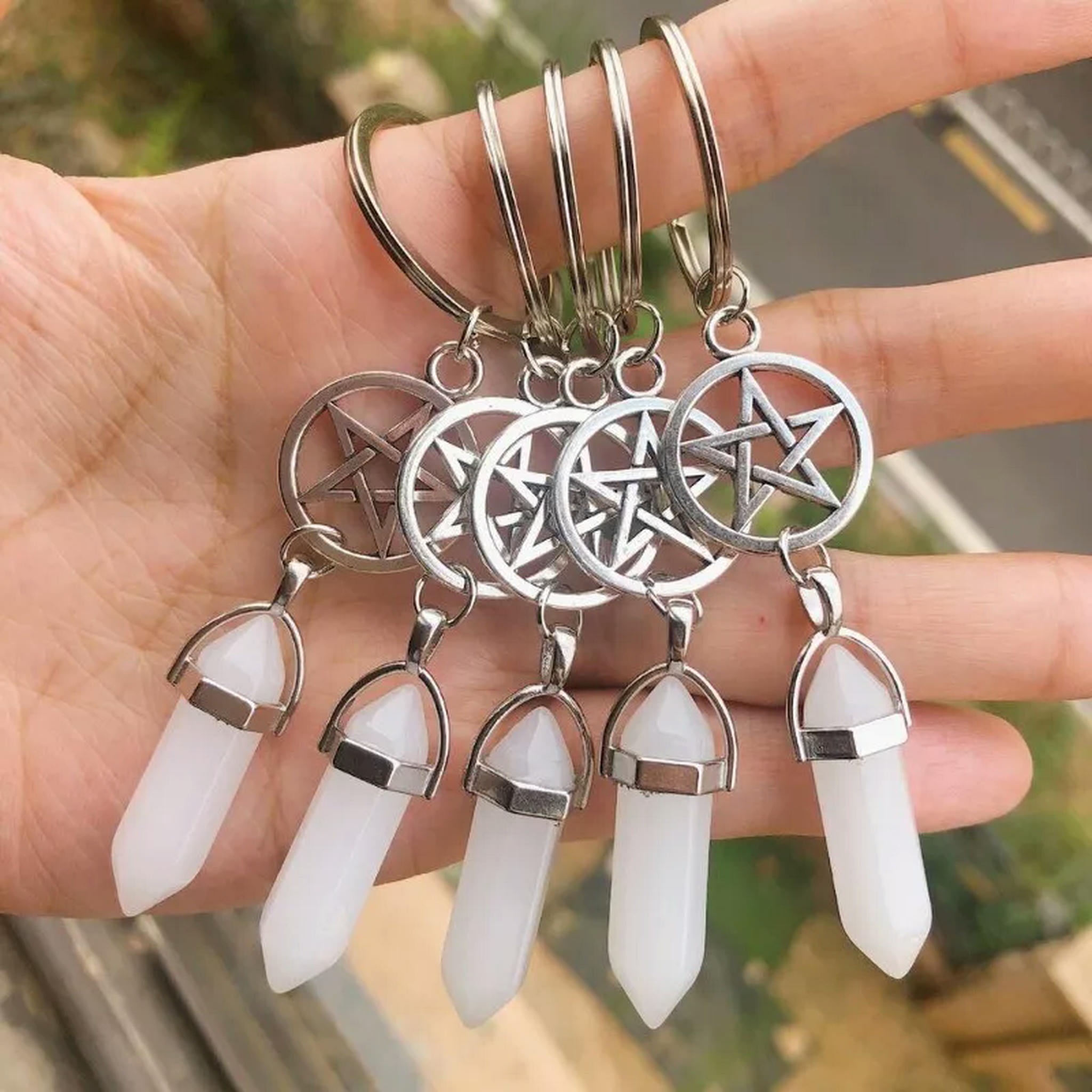 MATROOY 10pcs White Jade Stone Bag Clasp Pendants Keychain Chakra Reiki ...