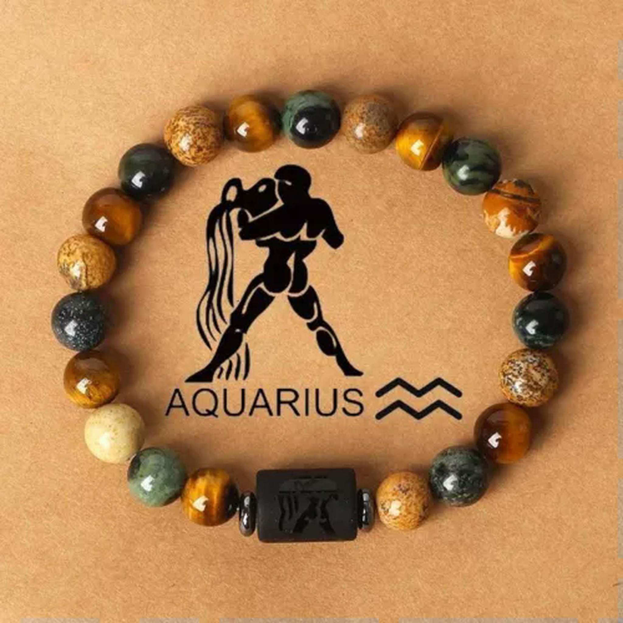 MATROOY 12 constellations Men Natural Stone Obsidian Tiger Eye Stone ...