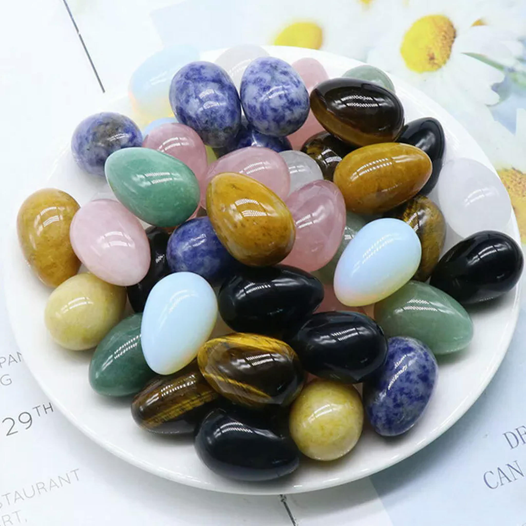 MATROOY 12PCS Natural Stone Egg Sphere Natural Gemstone Healing Crystal ...