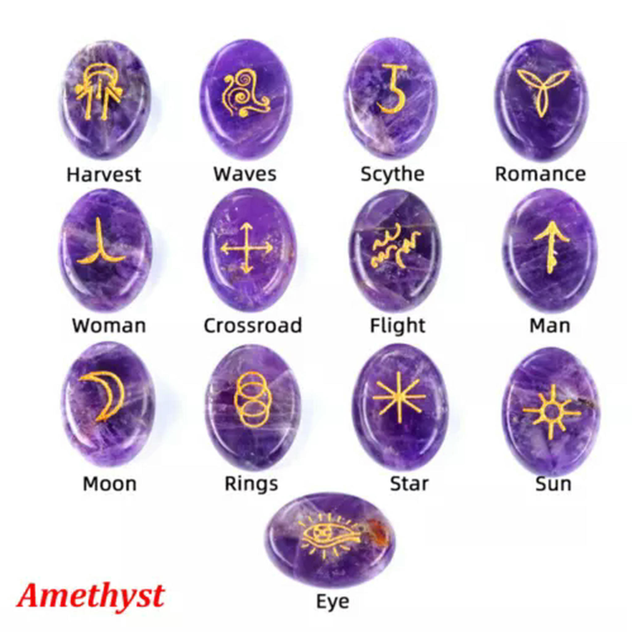 MATROOY 13PCS Crystal Witches Runes Stone Set Engraved Rune Symbol ...