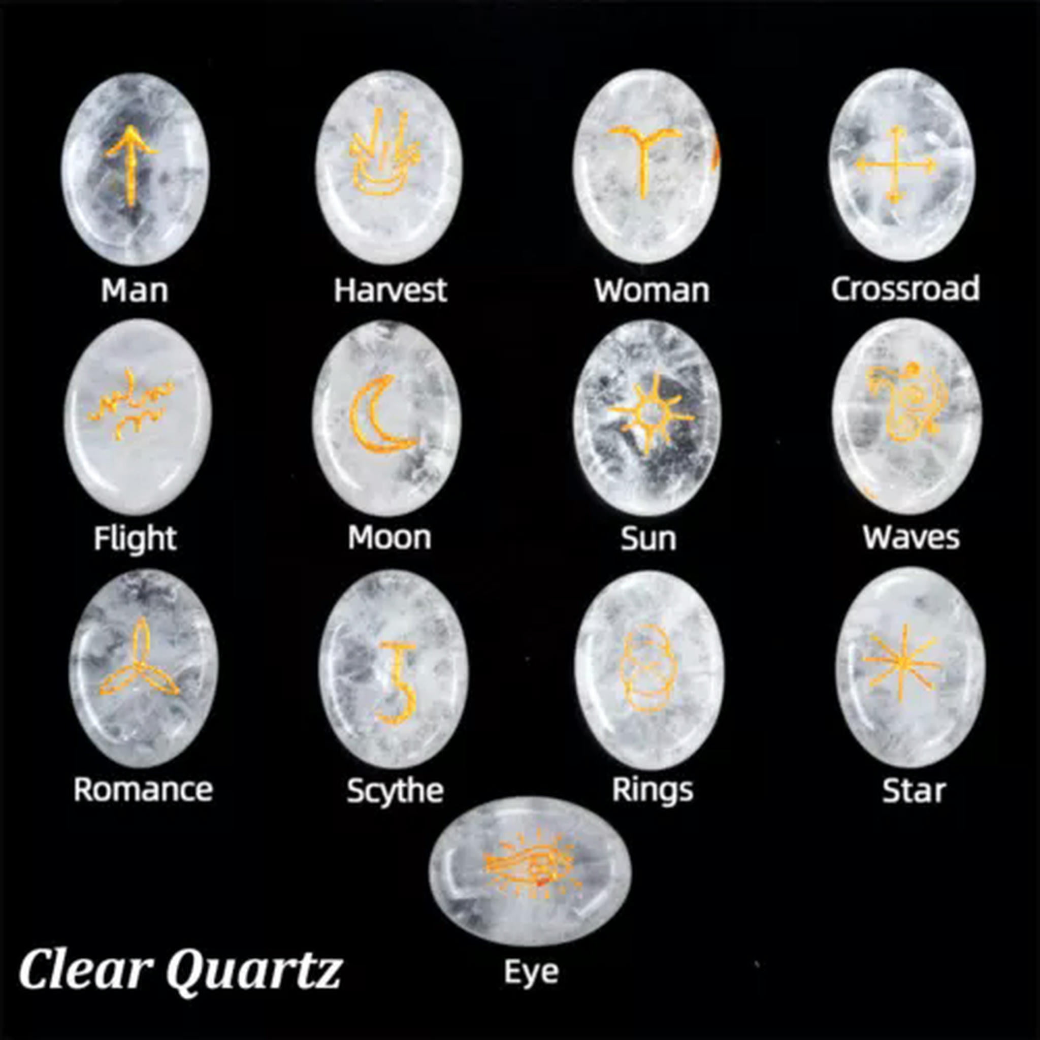 MATROOY 13PCS Crystal Witches Runes Stone Set Engraved Rune Symbol ...