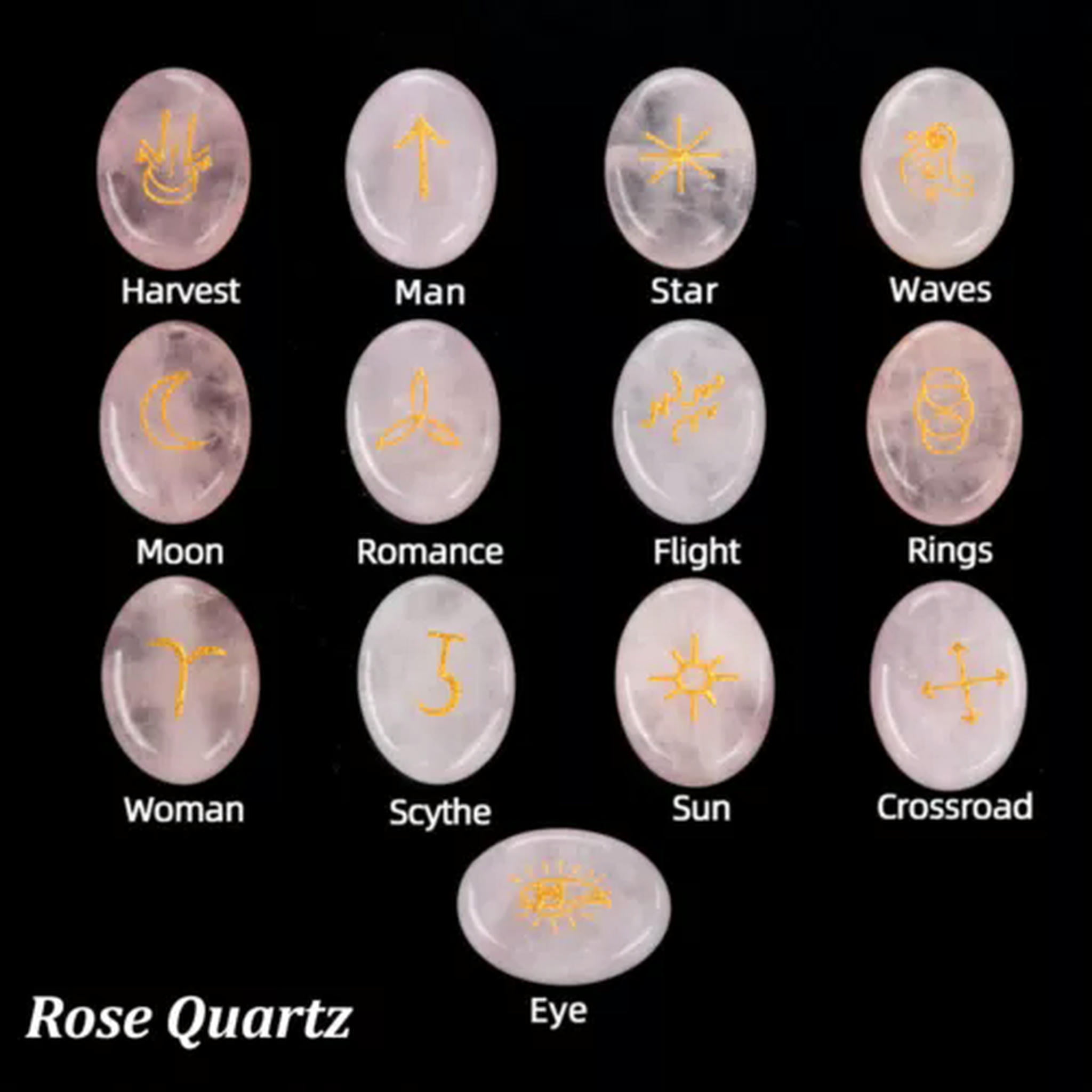 MATROOY 13PCS Crystal Witches Runes Stone Set Engraved Rune Symbol Meditation Divination-Rose ...