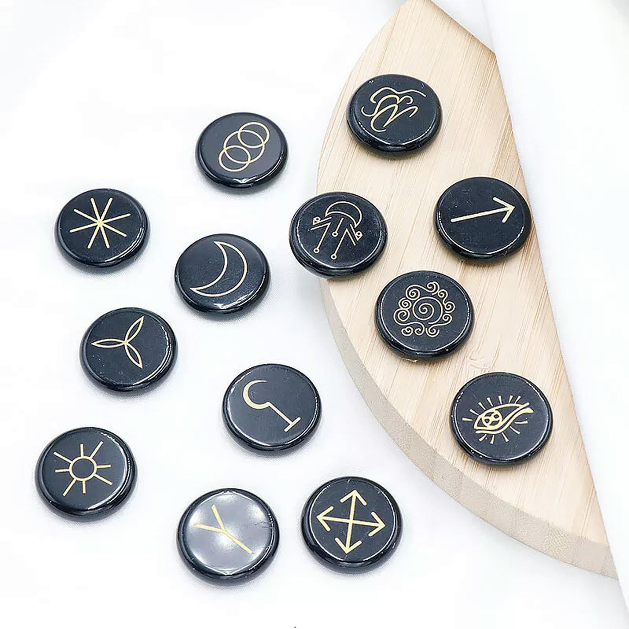MATROOY 13pcs Natural Obsidian Stone Rune Set Symbols Gemstone Healing ...
