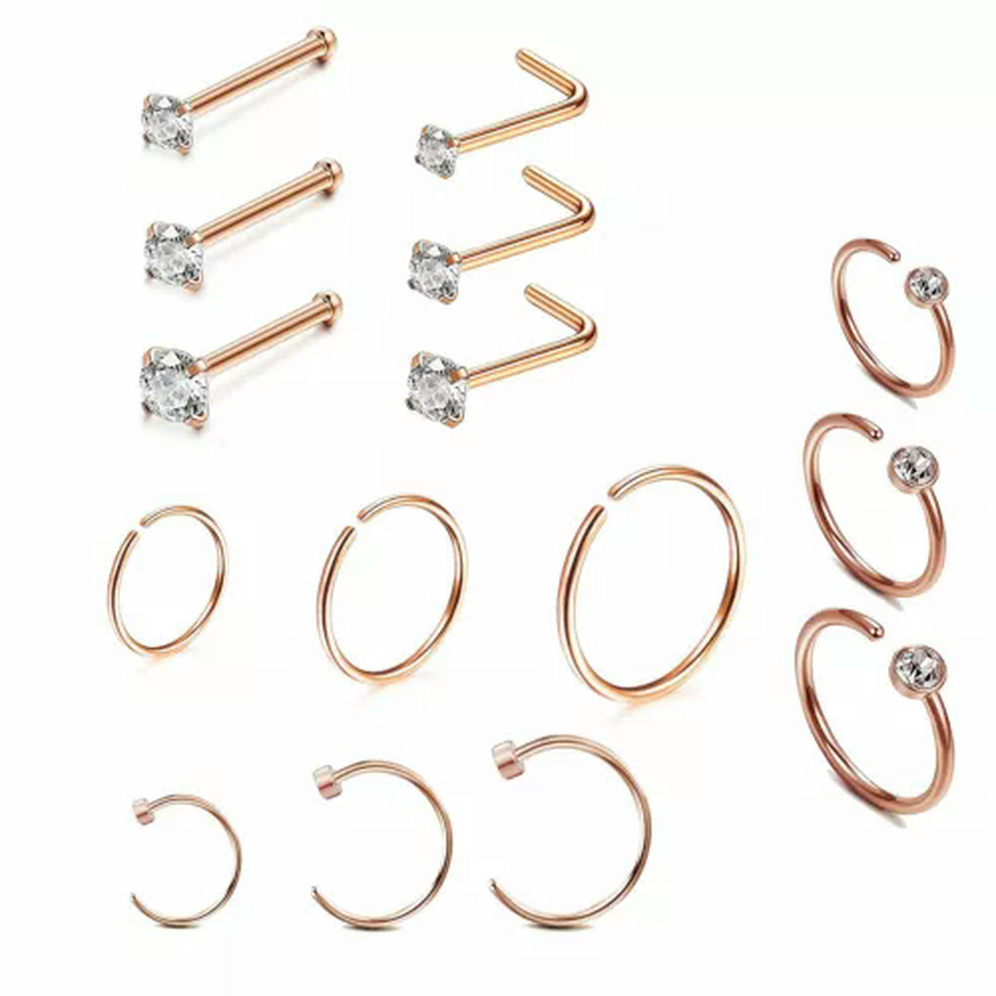 MATROOY 15PCS Stainless Steel Nose Ring Hoop Straight Rod Nose Ear ...