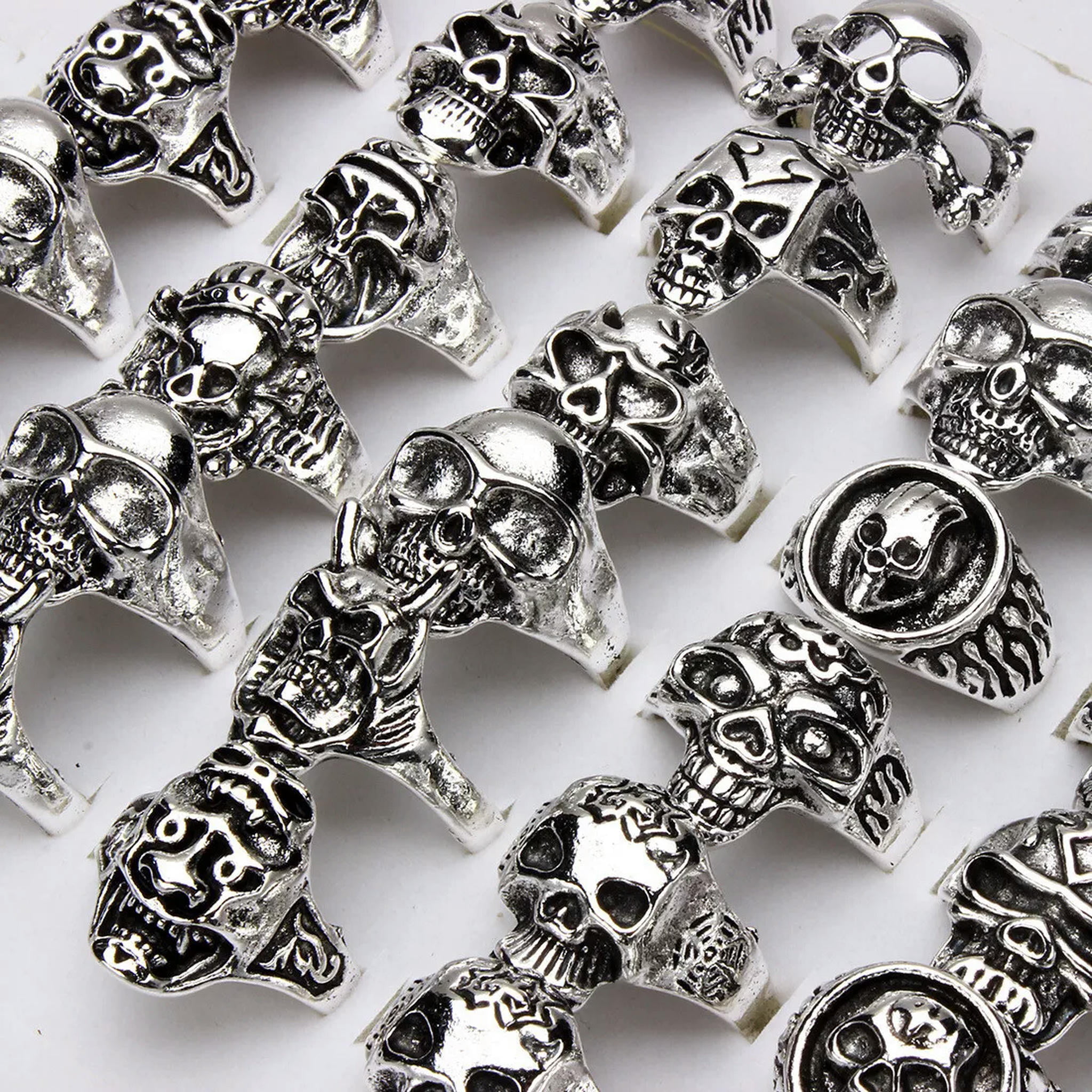 MATROOY 20pcs Over Size Gothic Skull Carved Biker Mixed Styles Men's Anti-Silver Rings - Walmart.com