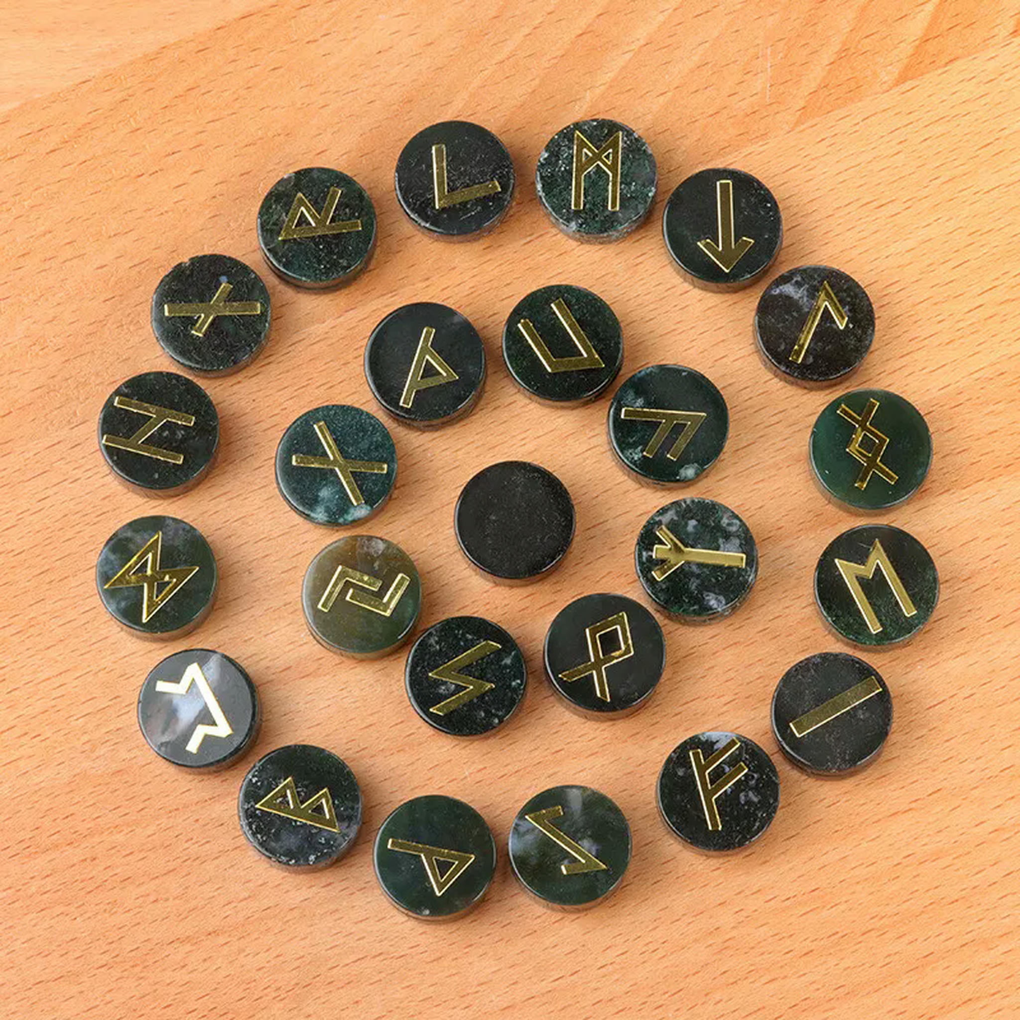 MATROOY 25pcs Indian Agate Stone Rune Crystal Set Elder Futhark Reiki ...